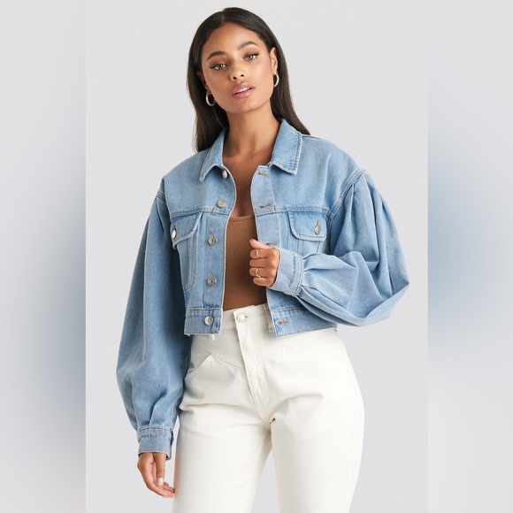 Grace + Karma | Jackets & Coats | Grace Karma Denim Blue Crop Puff ...